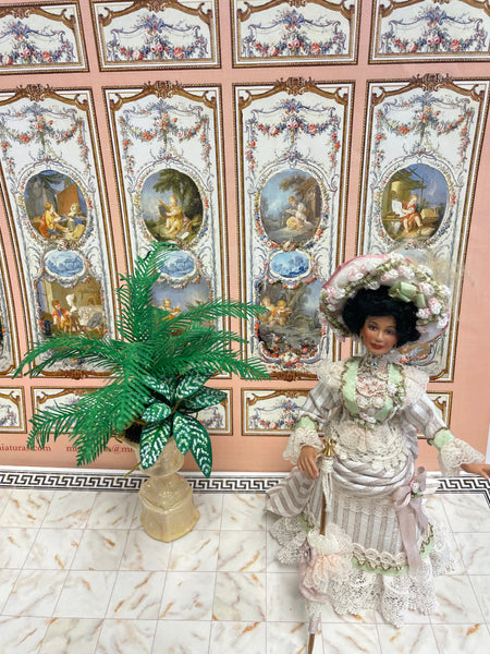 Artisan Doll, Beige, Soft Pink and Green Gown – Dollhouse Junction