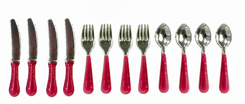 Red Handled Silverware Set, Four Complete Place Settings – Dollhouse ...