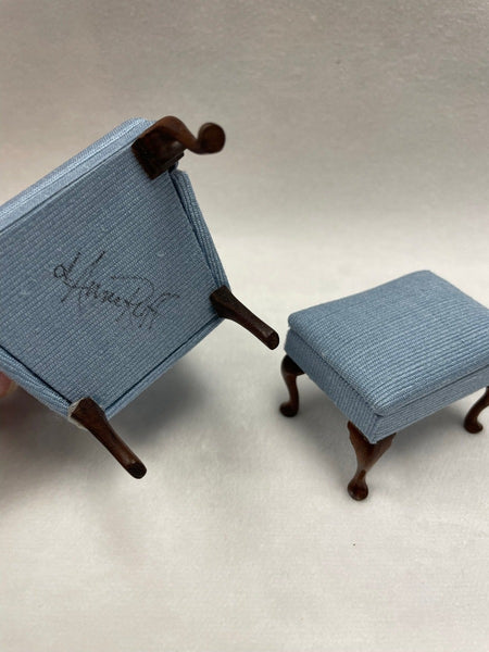 D. Anne Ruff Wing Chair and Ottoman, Blue – Dollhouse Junction