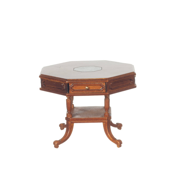 Octagon Table with Drawers, New Walnut – Dollhouse Junction