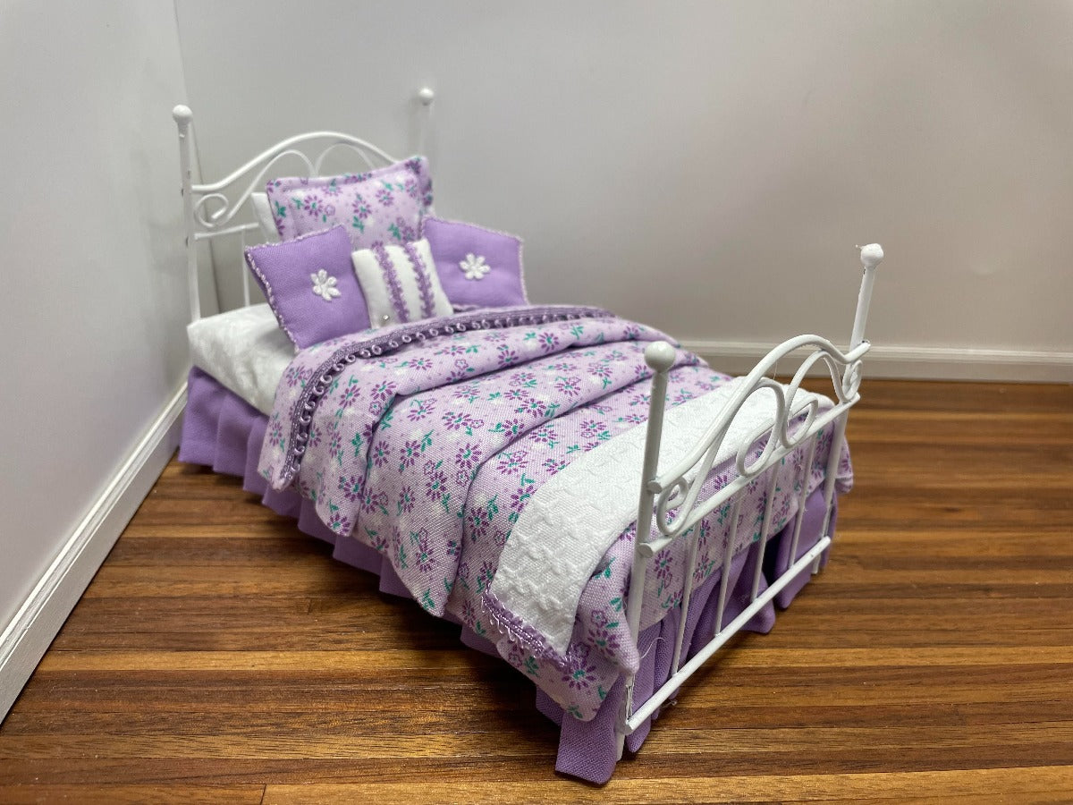 Twin Metal Frame Bed, Purple Linens – Dollhouse Junction