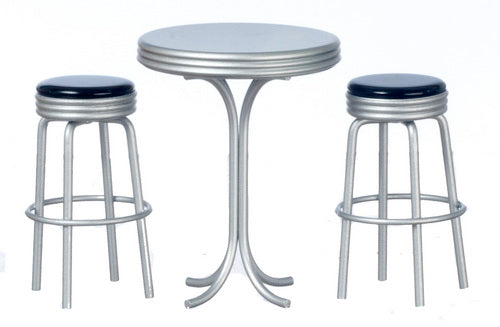 Raised Table with Black Top and Two Stools – Dollhouse Junction