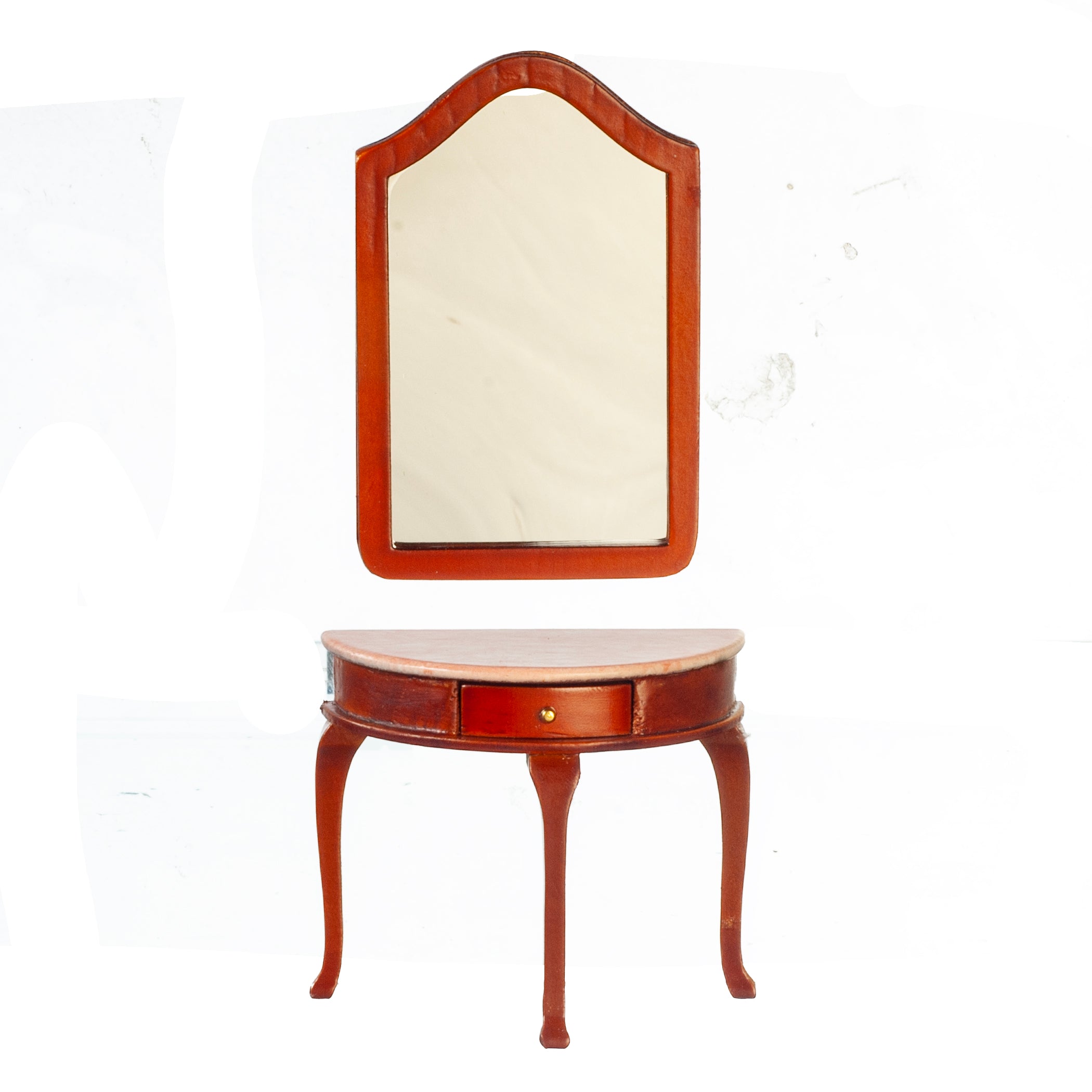Demi-Lune Table with Mirror, Faux Pink Marble – Dollhouse Junction