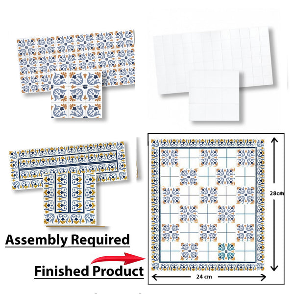 Floor Tile Kit, Blue and Gold – Dollhouse Junction