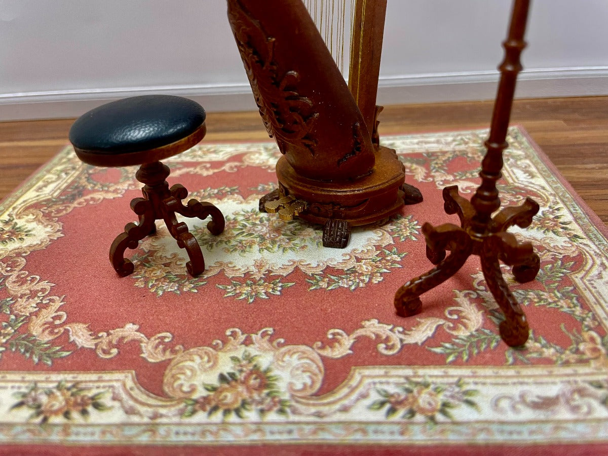 Carved Harp, Stool and Music Stand, New Walnut Finish – Dollhouse Junction