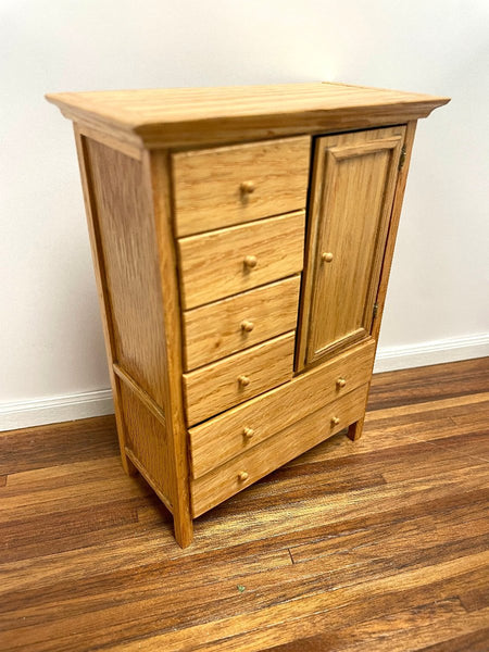 Wardrobe, Oak Finish, by Thomas Wolfert – Dollhouse Junction