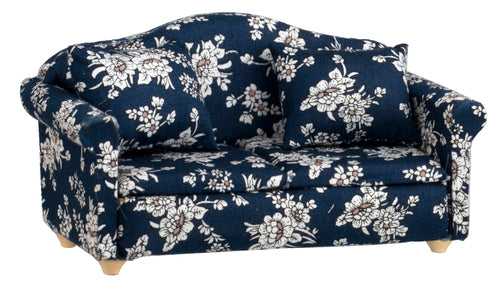 Sofa with Pillows, Navy and White Floral – Dollhouse Junction